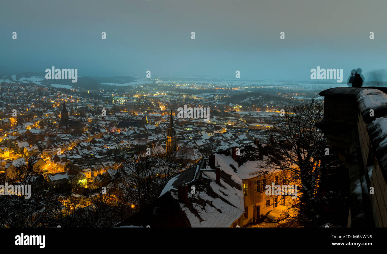 Wernigerode in winter with snow and a panoramic view of the city during ...