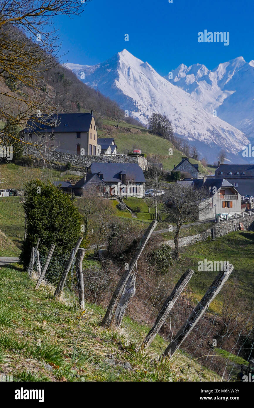 Winter mountains panorama with ski slopes, Bareges, Pyrennees, France ...