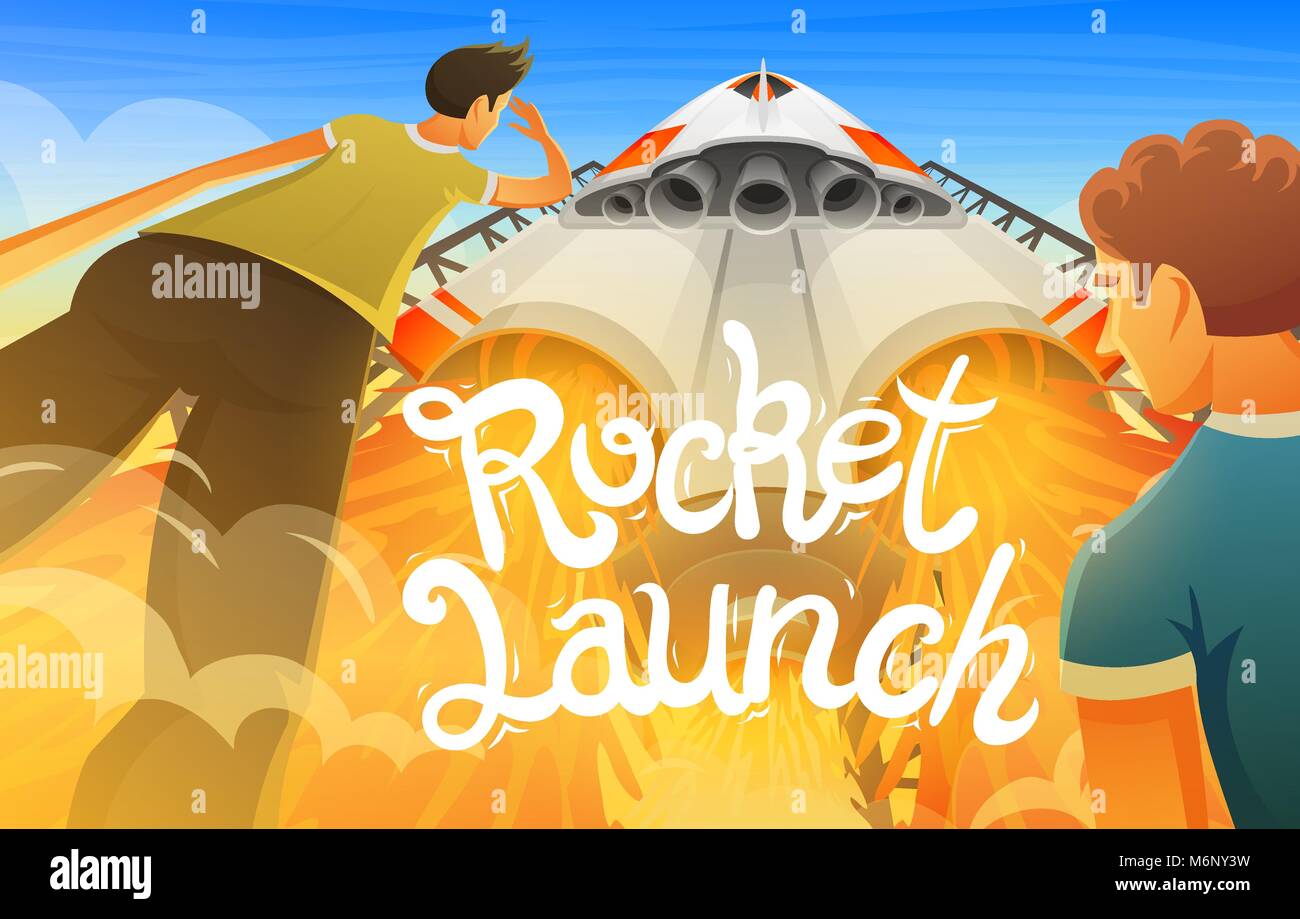 Rocket launch. International spaceship, shuttle in space, bottom view ...