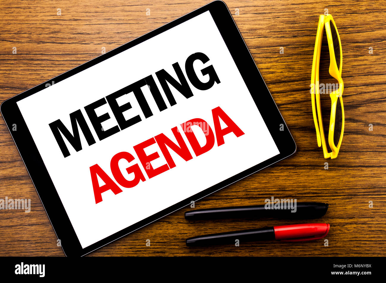 Writing text showing Meeting Agenda. Business concept for Business ...