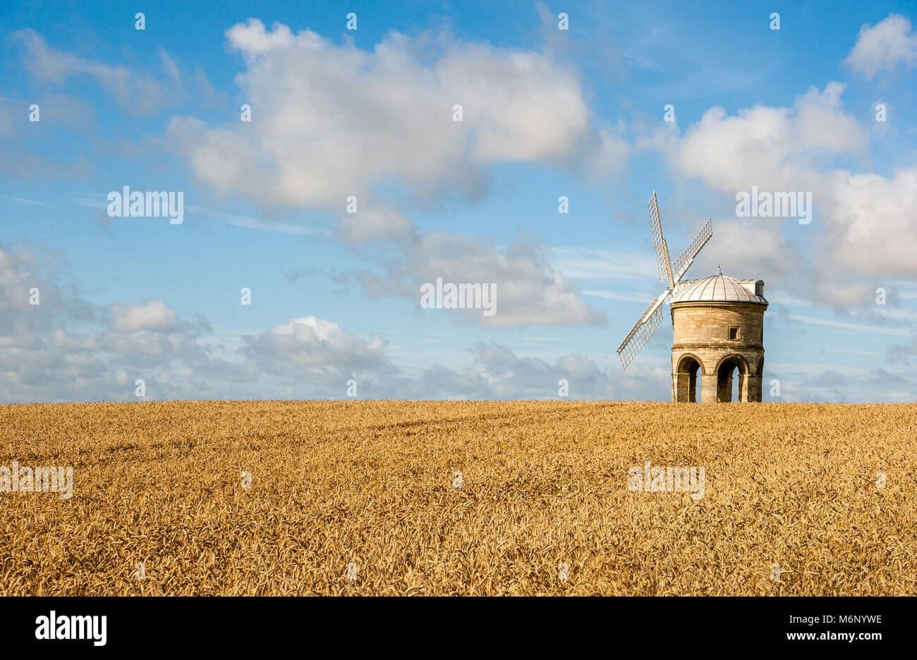 The unique arched stone tower of Chesterton windmill in a field of ...
