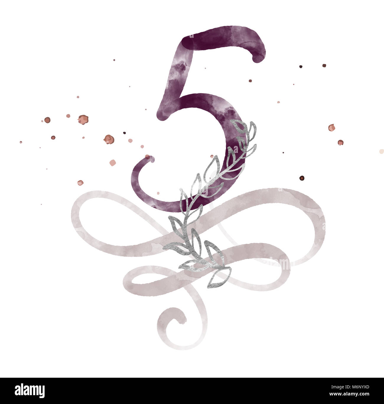 Calligraphic number five 5 vintage isolated on white background ...