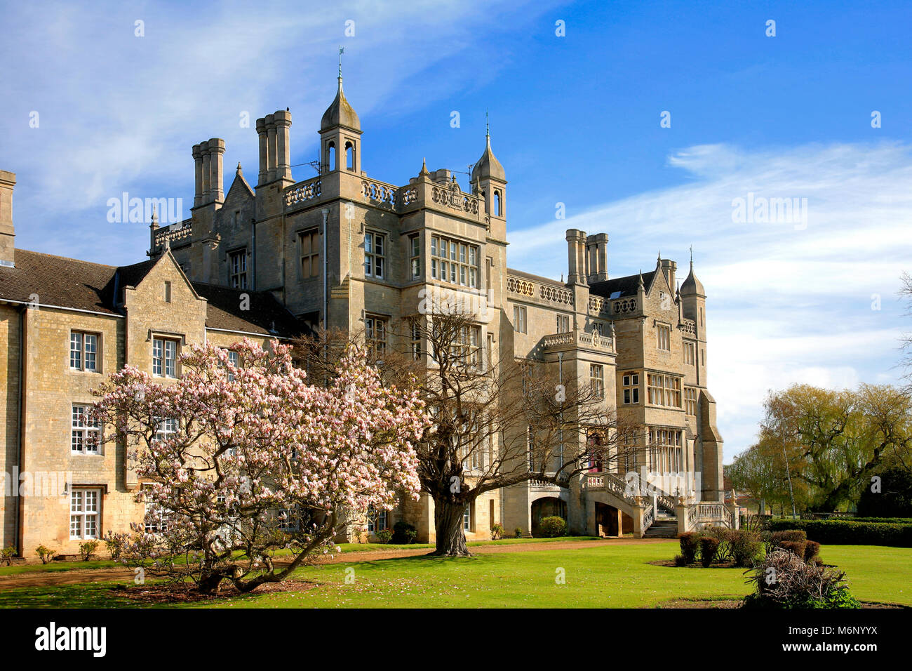 Spring colours, Ramsey Abbey, Ramsey town, Cambridgeshire, England ...
