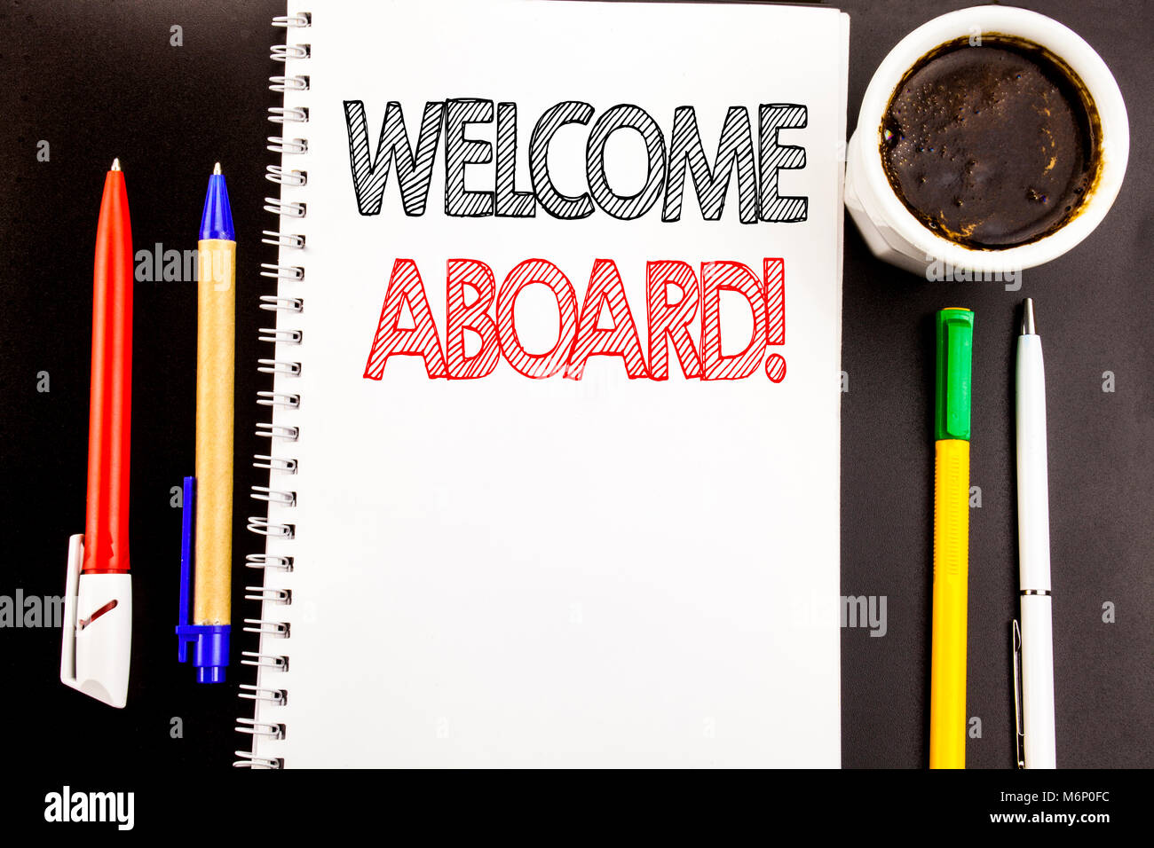 Writing text showing Welcome Aboard. Business concept for Greeting Join ...