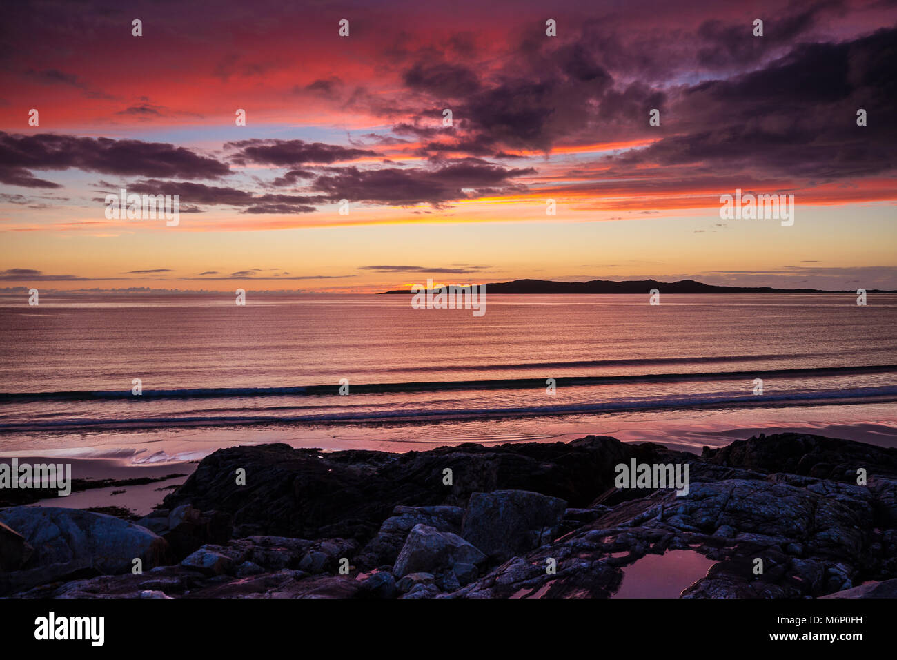 Sunset looking towards Taransay from Traigh lar, Horgabost, Isle of ...