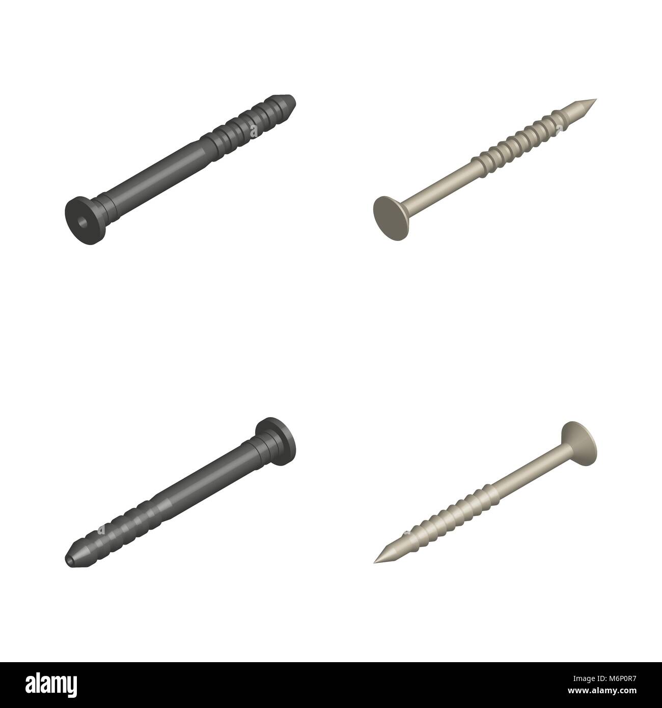 Set of different fasteners isolated on white background. 3D isometric ...