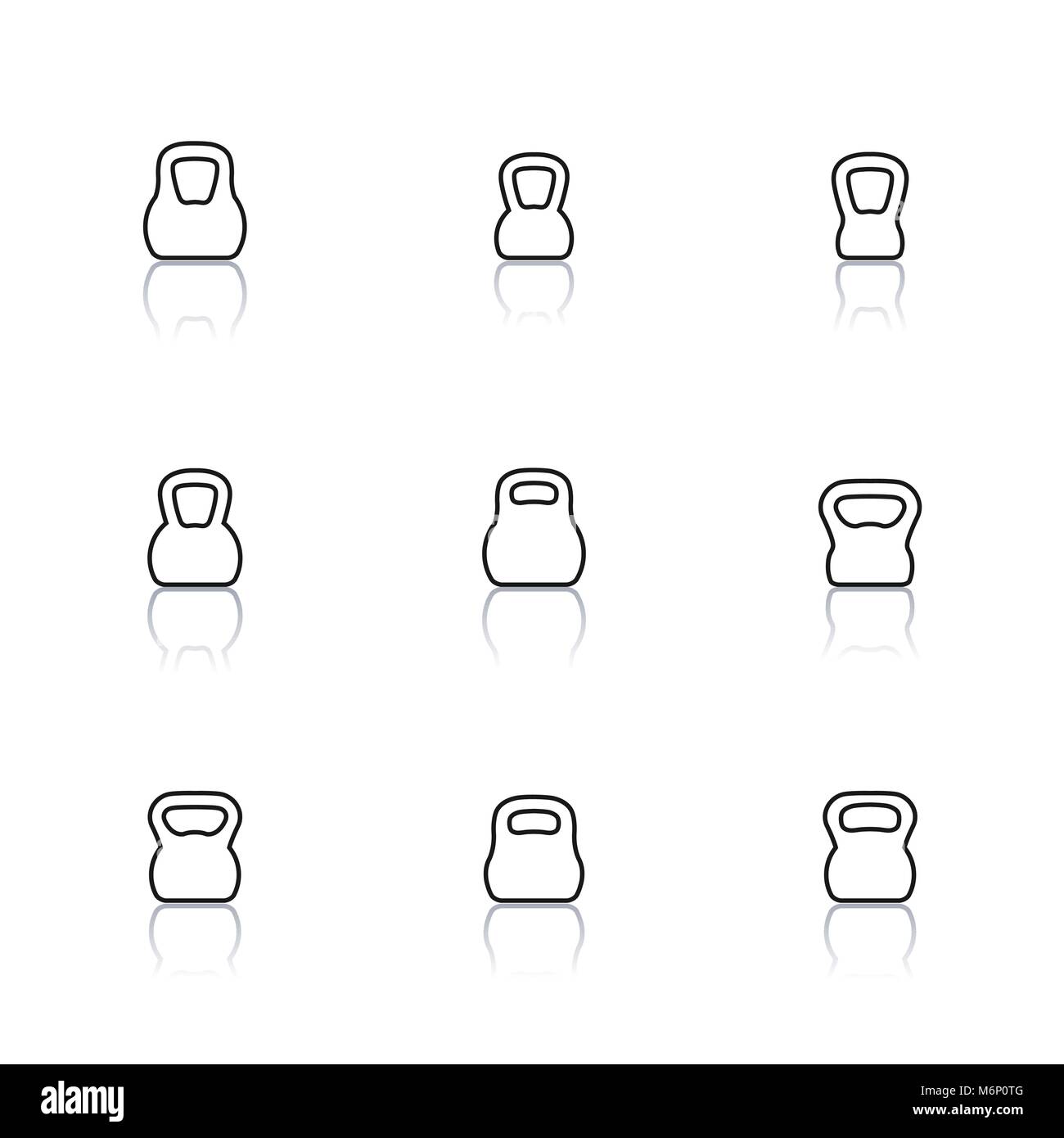 Set outline icon kettlebells of thin lines isolated on white background ...