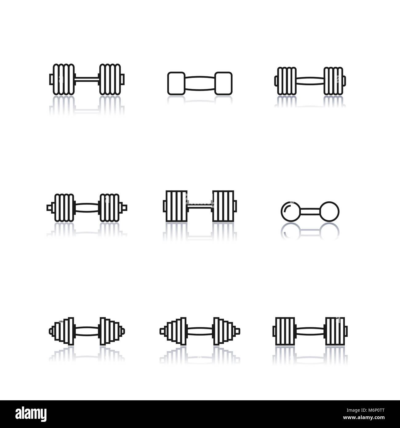 Set outline icon dumbbells of thin lines isolated on white background ...