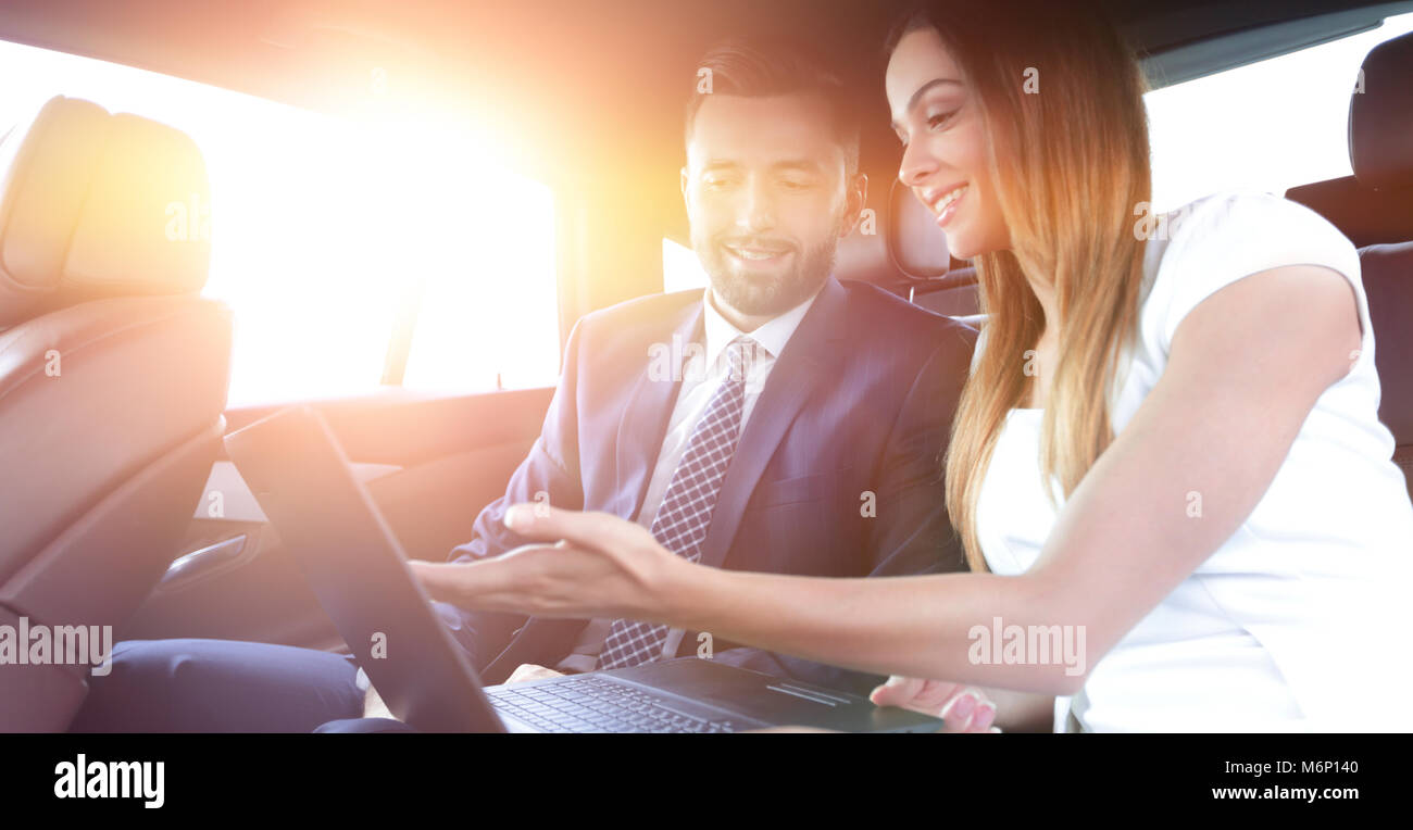 Business People Meeting Working Car Inside Stock Photo - Alamy