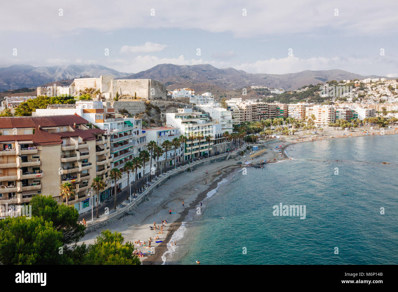 Overhead of the coastal tourist town of Almuñecar and La Herradura Bay ...