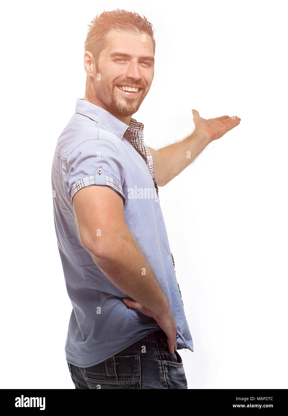 successful man pointing to the blank screen Stock Photo - Alamy