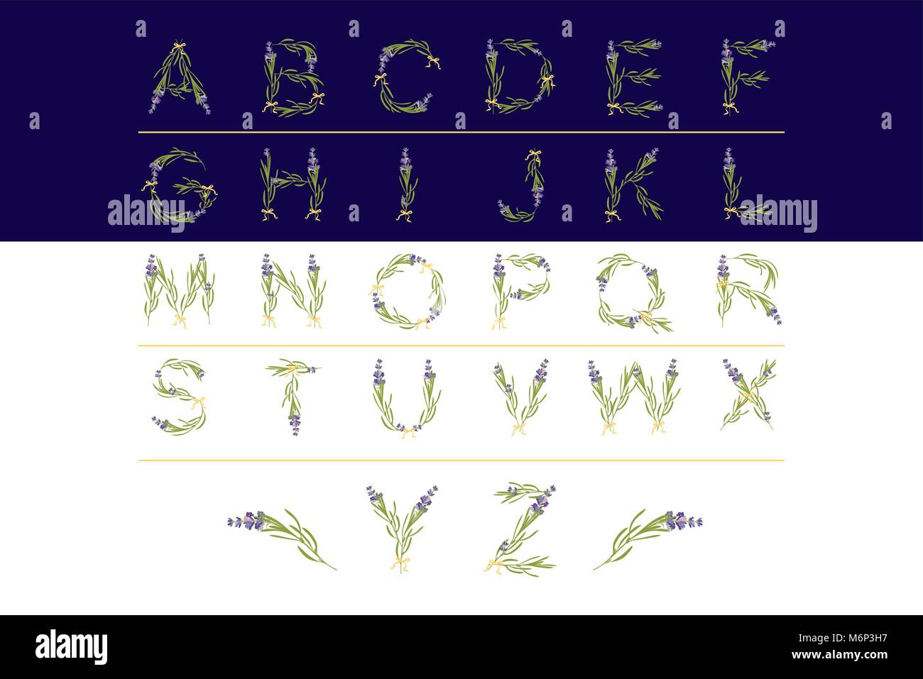 Retro sign alphabet with lavender flower initial. Watercolor style ...