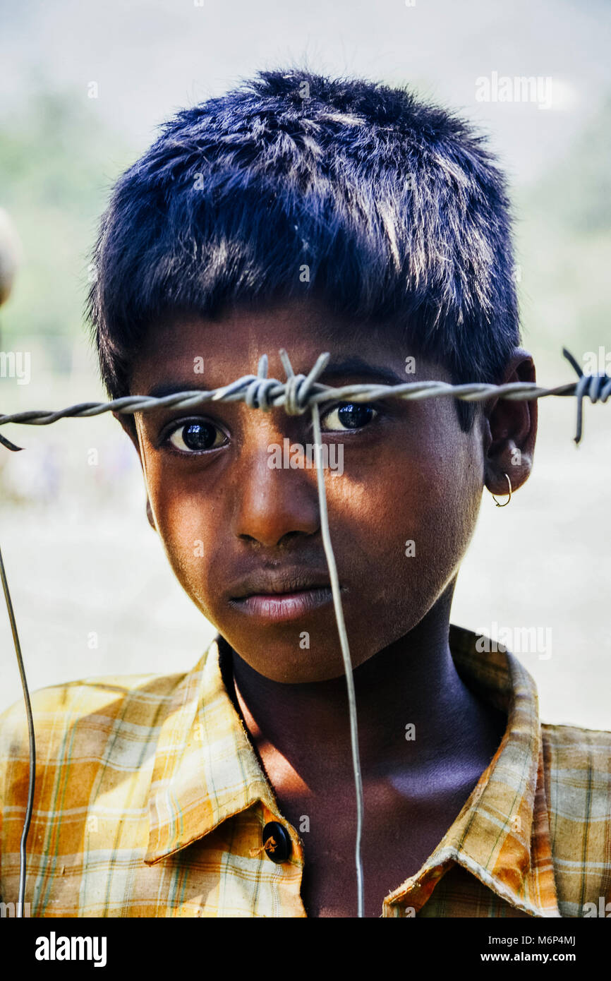 Portrait of Kashia tribal child in the catholic mission of the Kashia ...