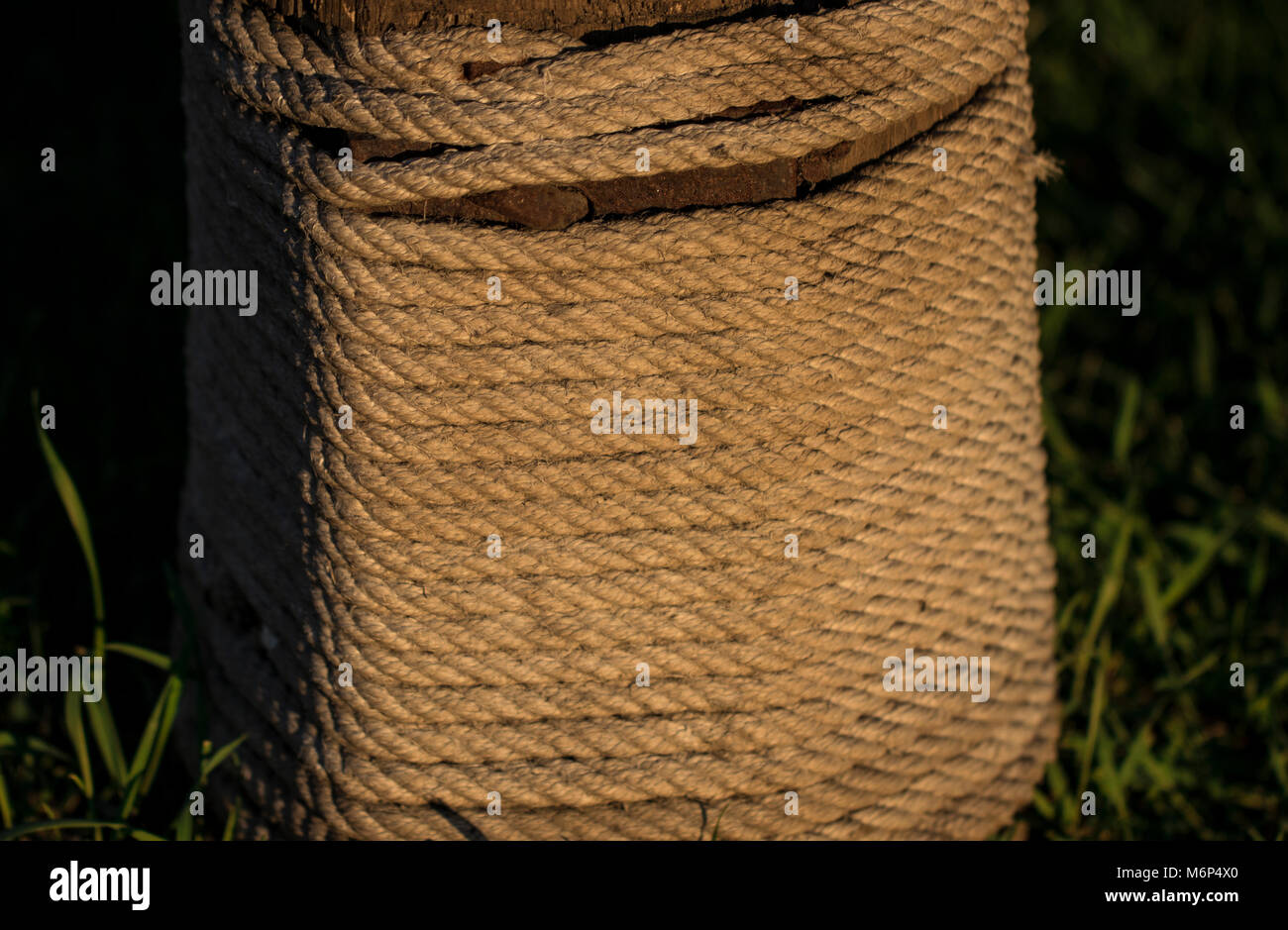The rope is wound on a log Stock Photo - Alamy