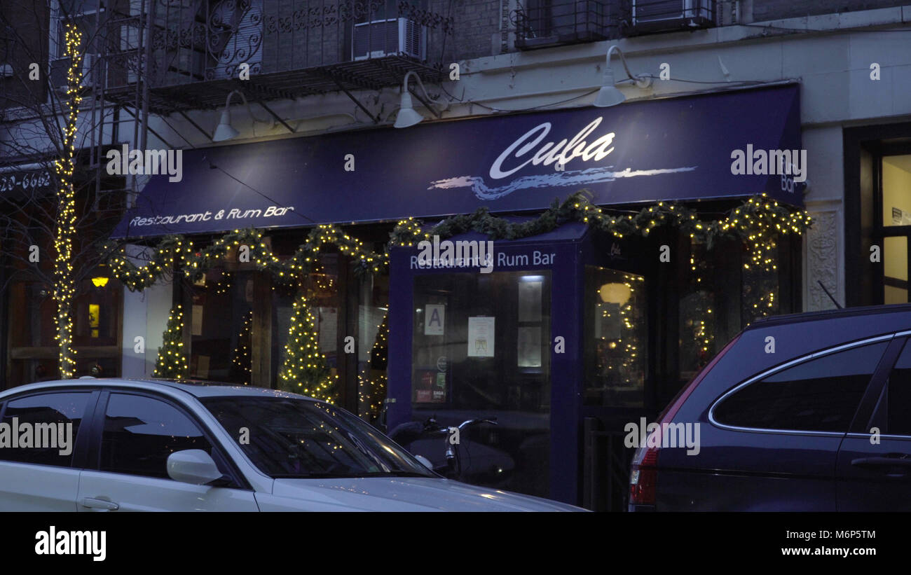 New York City - December 2016: Restaurant exterior Cuban restaurant and ...