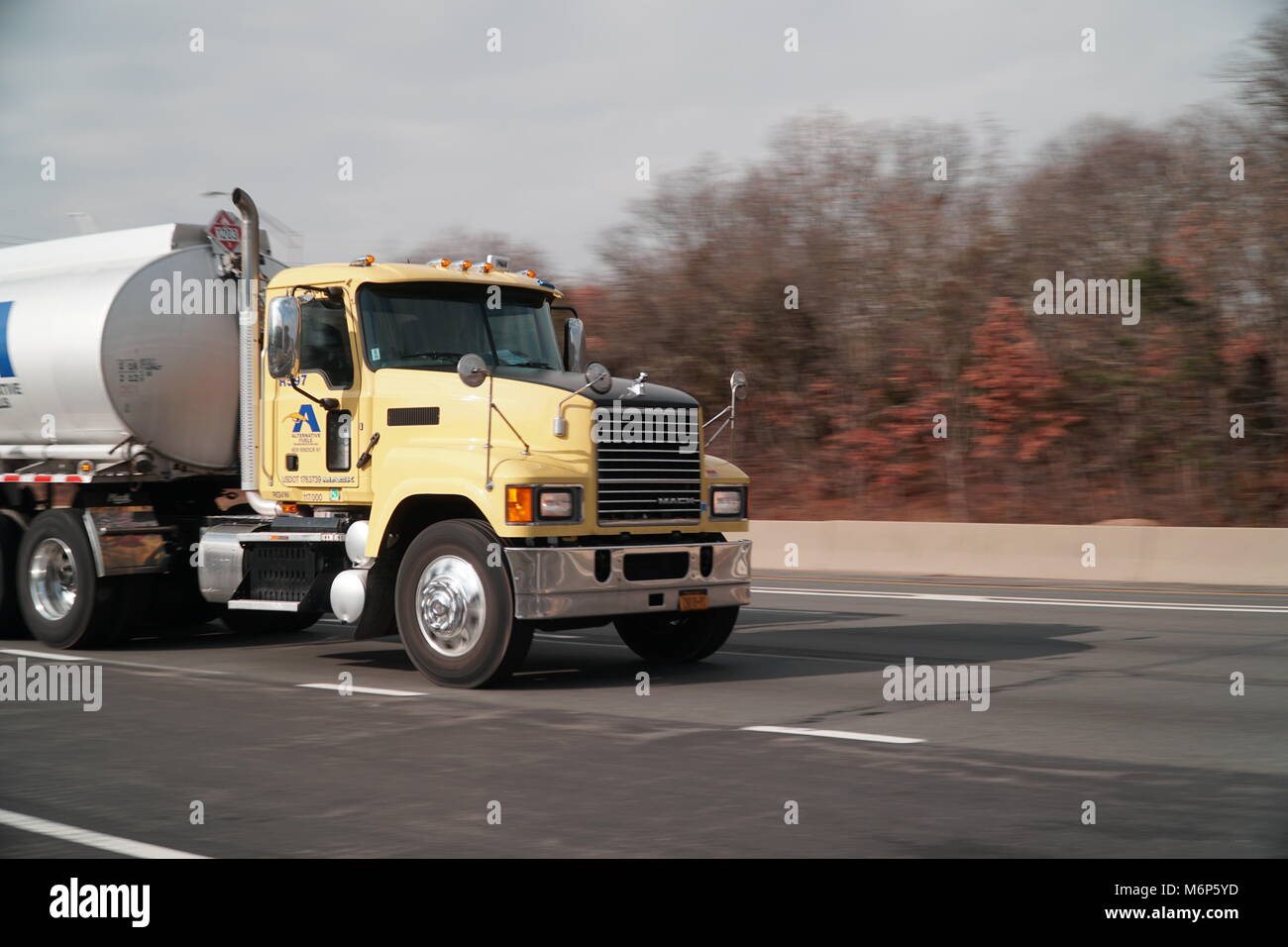 Long Island, NY - Circa 2017: Large tractor trailer fuel truck driving ...