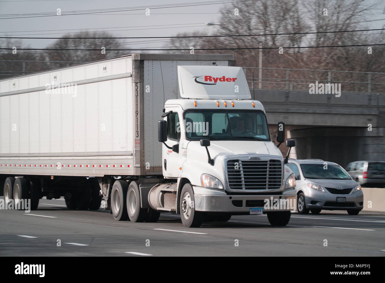 Long Island, NY - Circa 2017: Large white semi tractor trailer driving ...