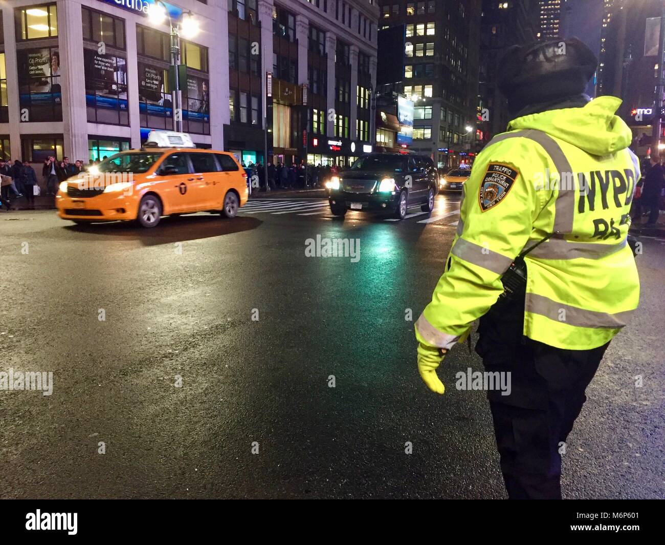 New York City - Circa 2017: NYPD Traffic police officer stands patrol ...