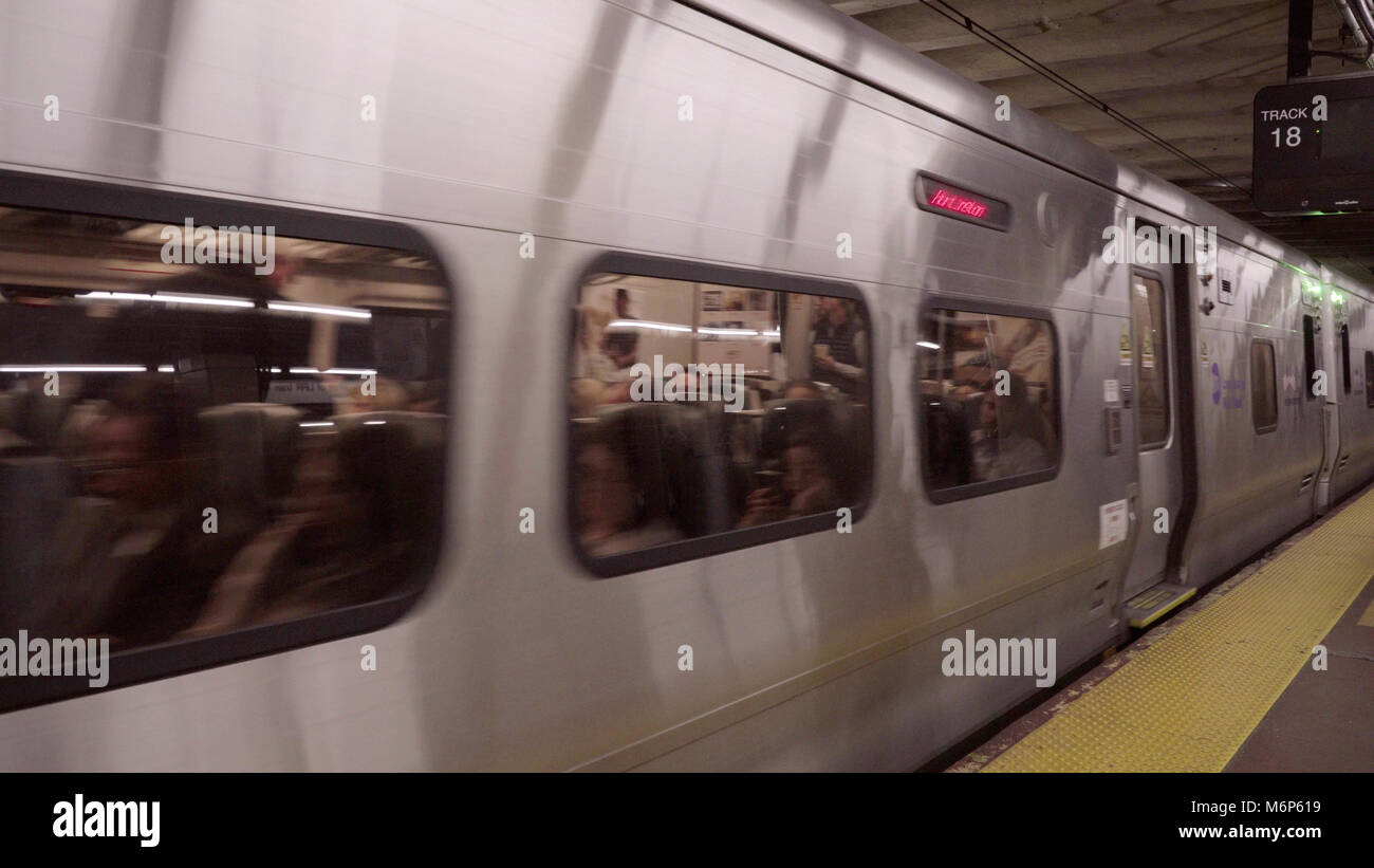 New York City - Circa 2017: LIRR Long Island Railroad train depart Penn ...