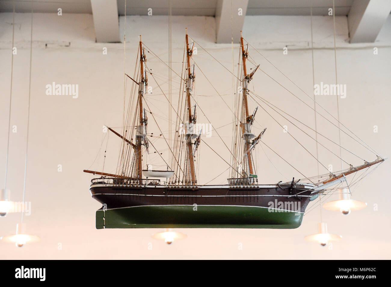 Model of wooden sailing ship in Romanesque Jelling kirke (church) built ...