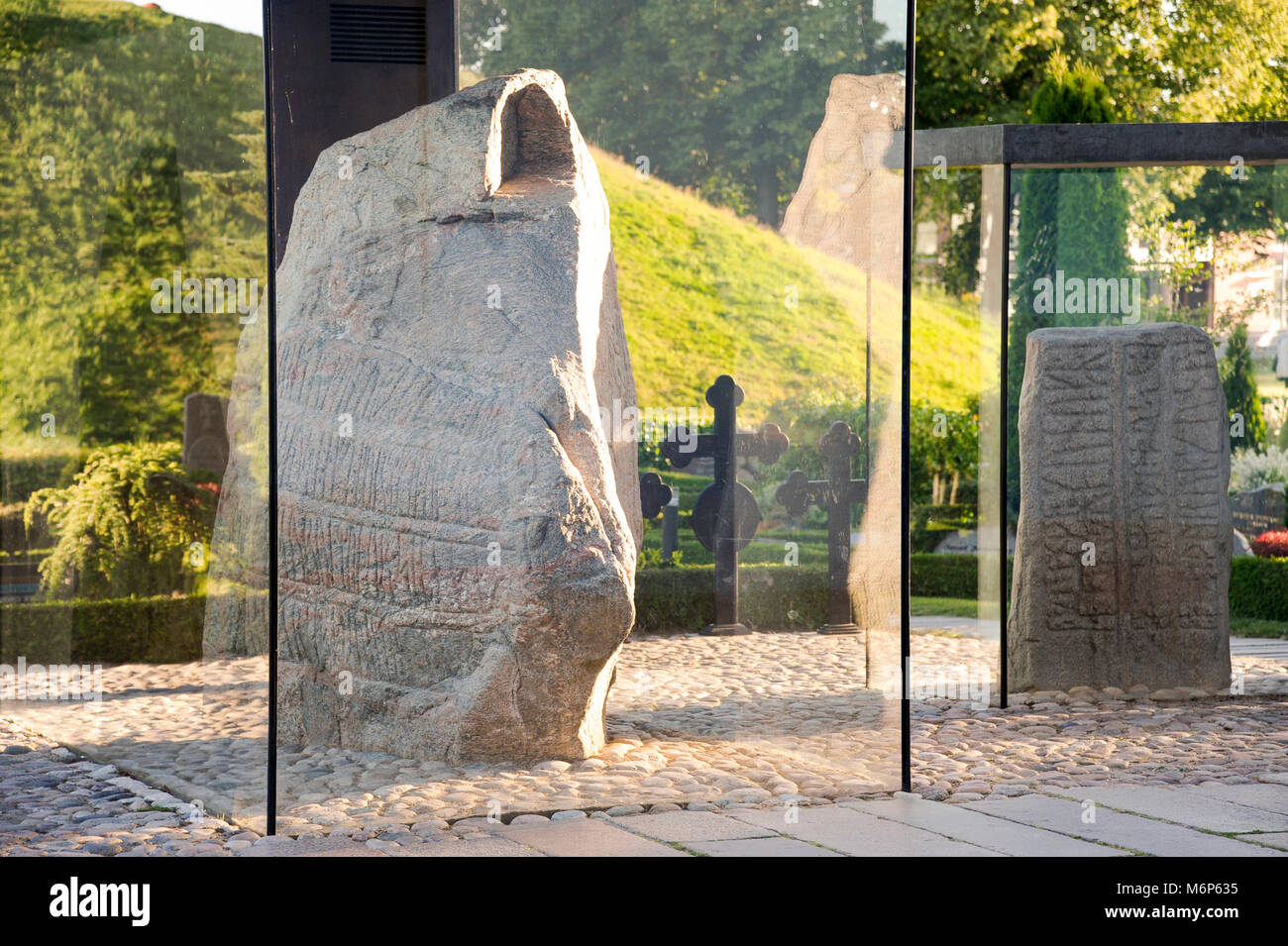 Massive carved runestones Jellingstenene (Jelling stones) from X ...