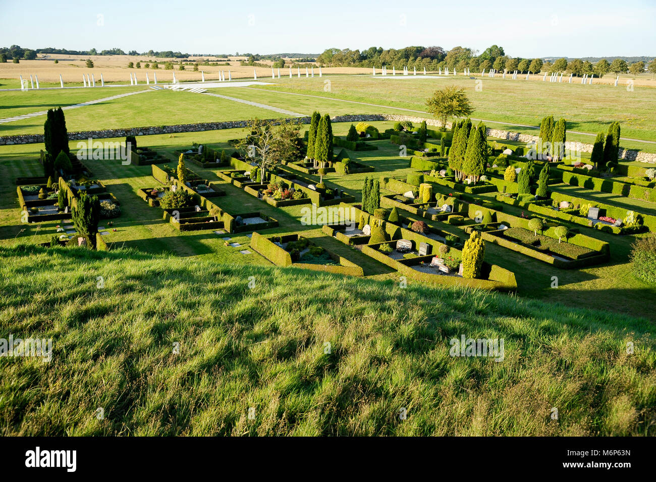 Graveyard at Jelling kirke (church). The royal seat of first kings of ...