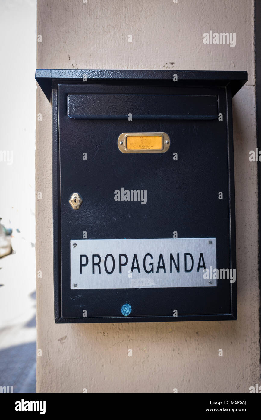 Propaganda - sign in letterbox in Barcelona Stock Photo - Alamy