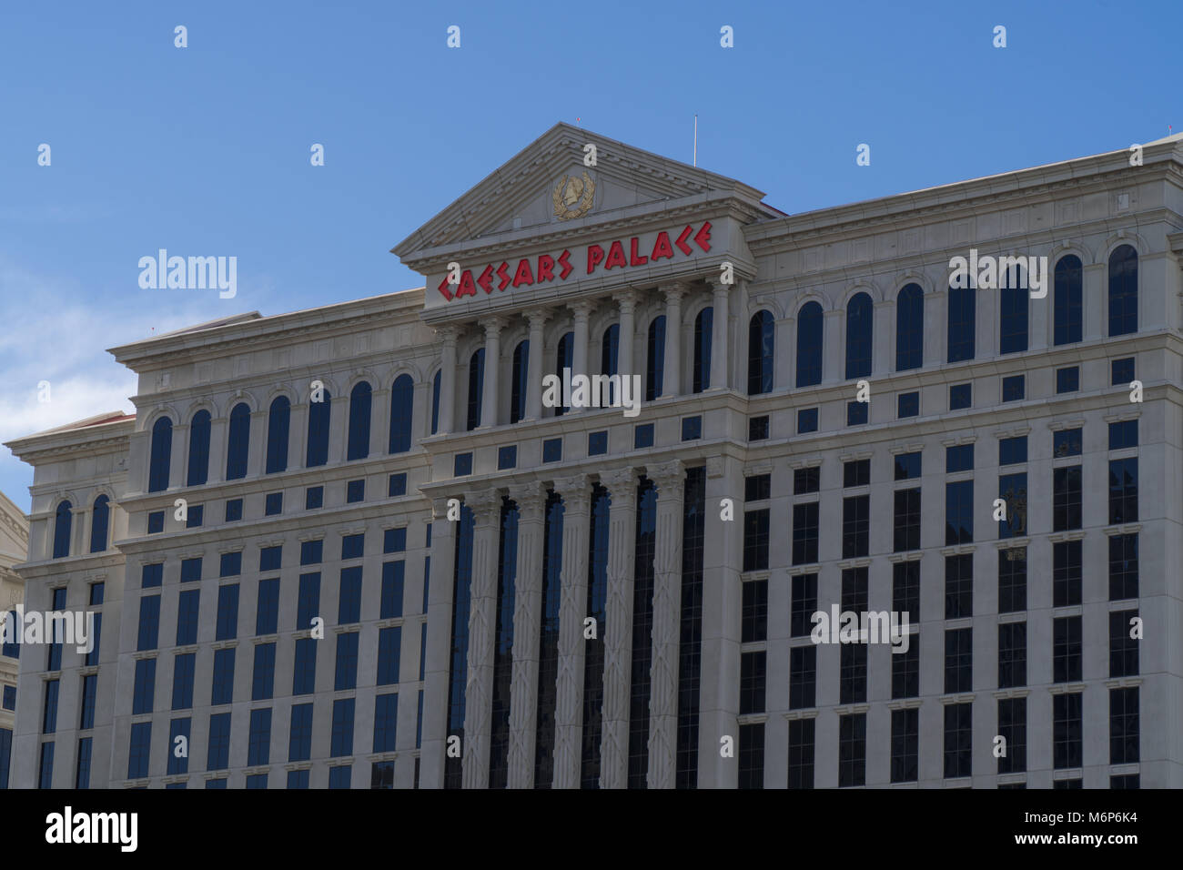 Las Vegas, USA - Circa 2017: Caesars Palace hotel tower sign above the ...