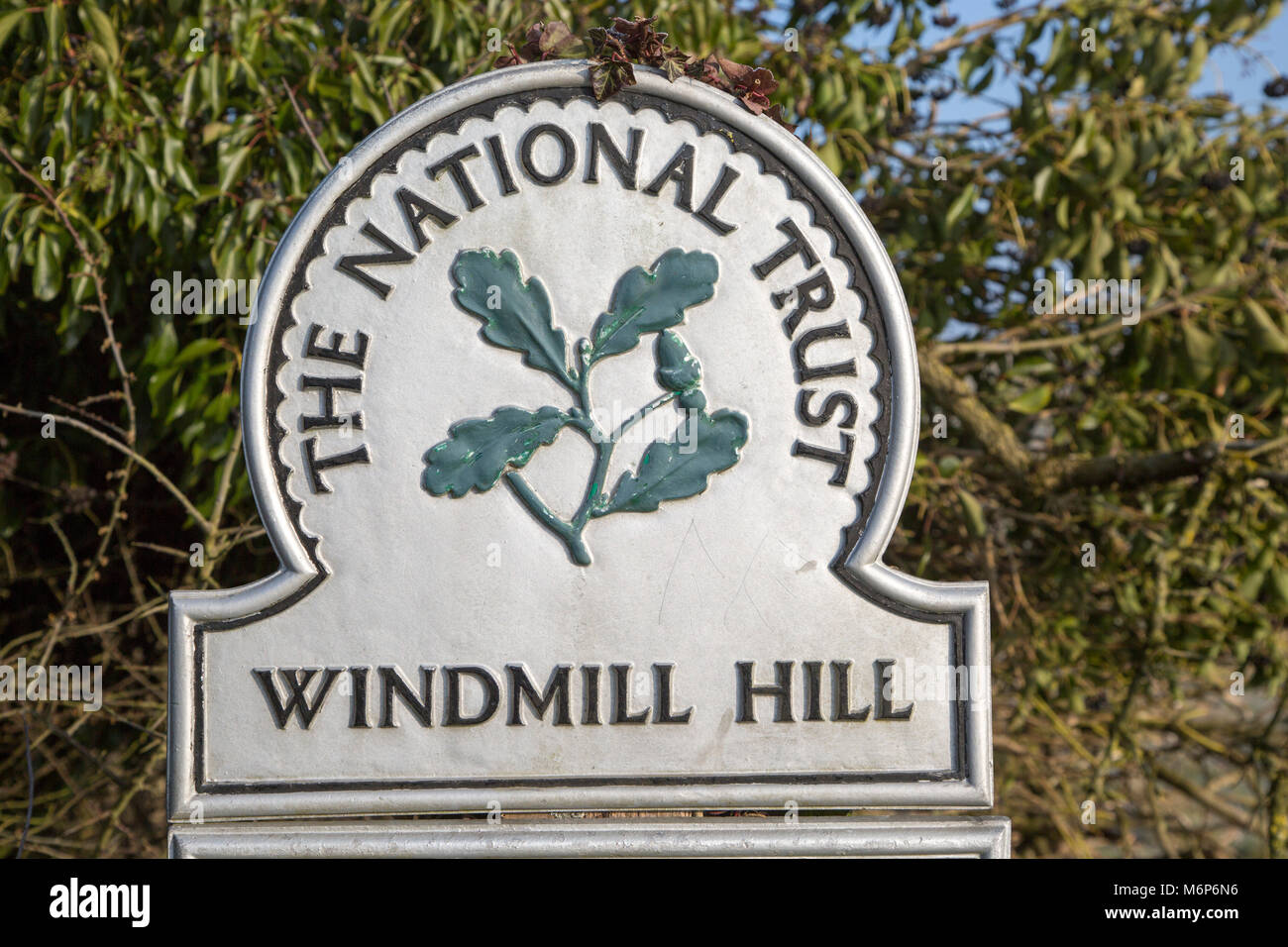 National Trust sign Windmill Hill, a Neolithic causewayed enclosure ...
