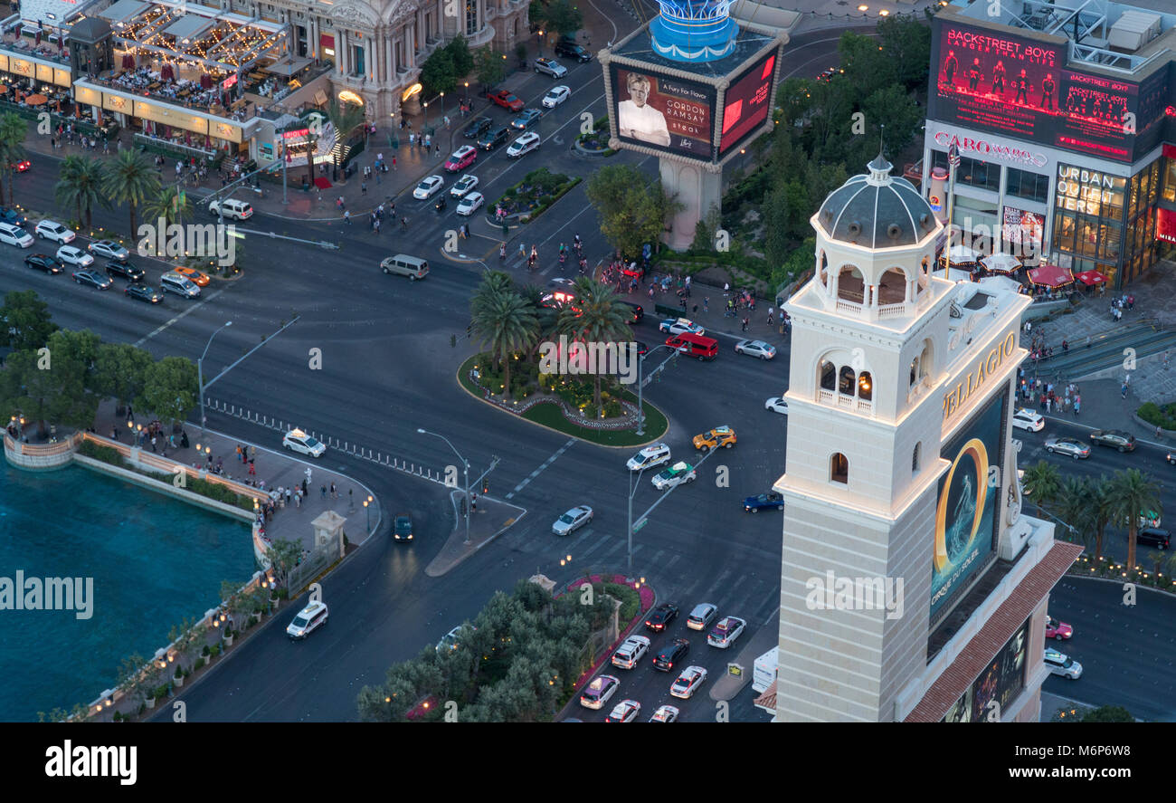 Las Vegas, USA - Circa 2017: Traffic intersection on strip outside ...