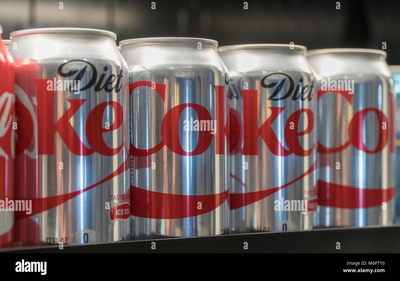 New York City, Circa 2017: Diet Coke cans on store shelf for customer ...