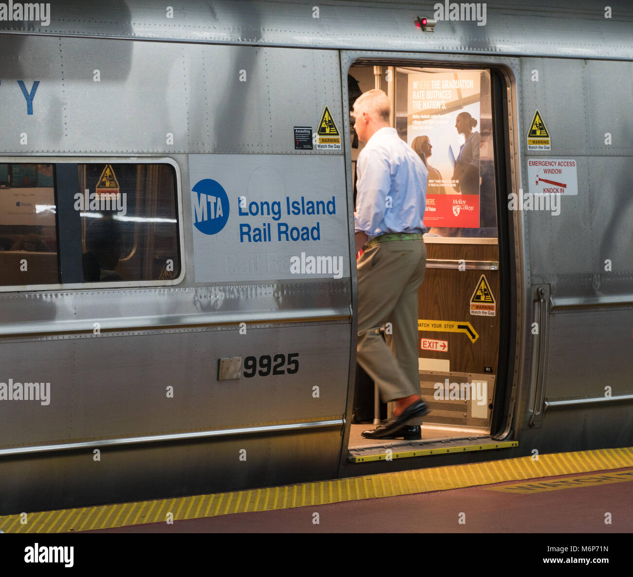 New York City, Circa 2017: Long Island Railroad MTA LIRR train in Penn Station Manhattan ...