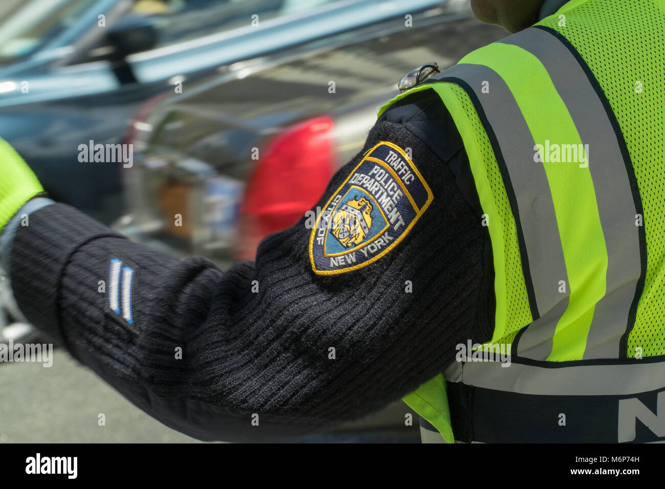 New York City, Circa 2017: NYPD Traffic police officer badge sleeve ...