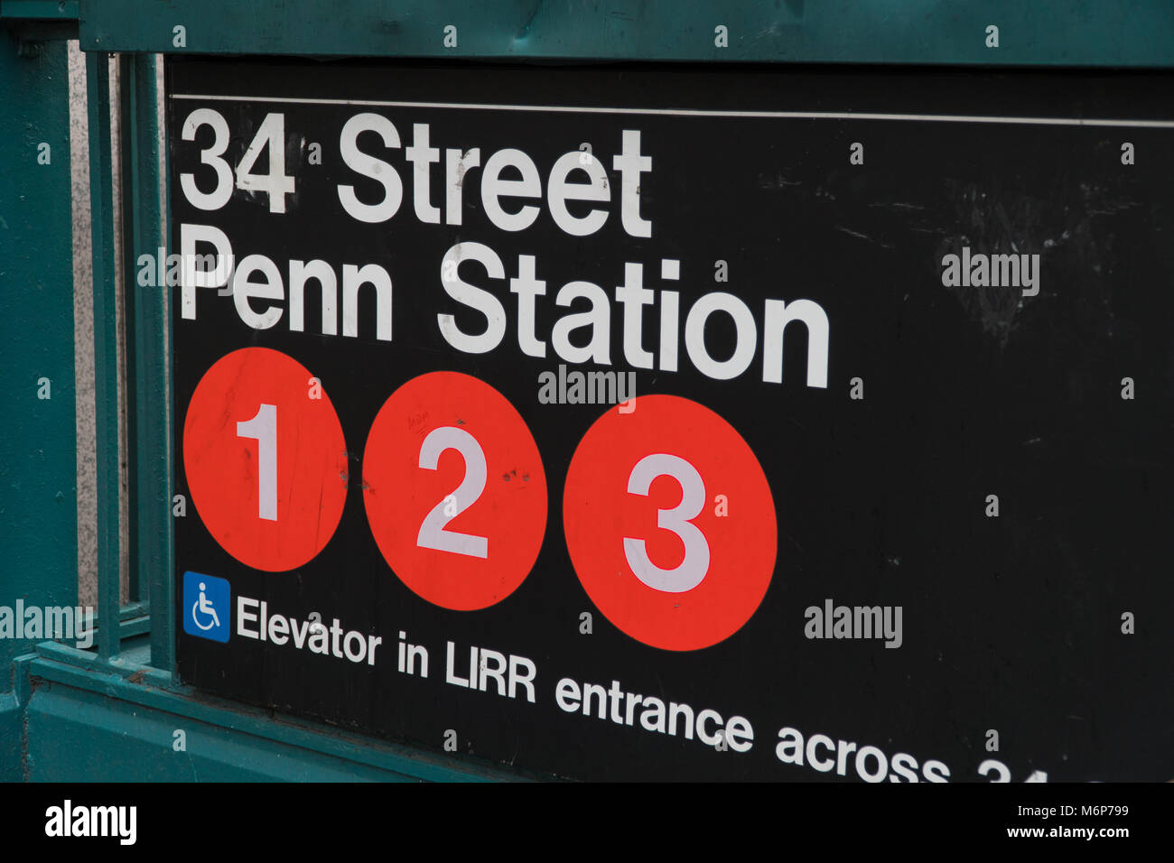 New York City, Circa 2017: Penn Station subway entrance sign on 34th ...