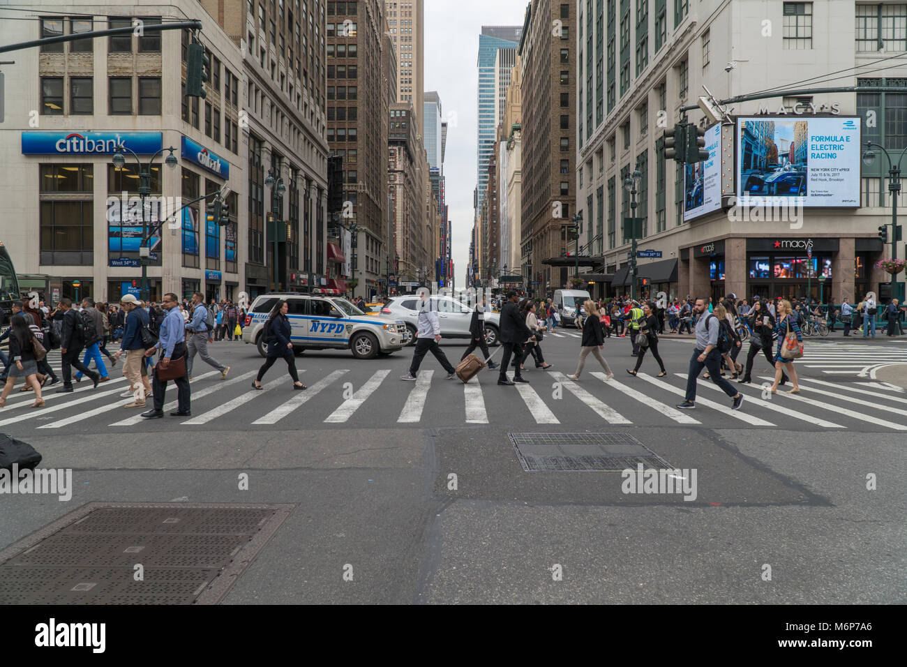 New York City, Circa 2017: 34th Street 7th Avenue crosswalk ...