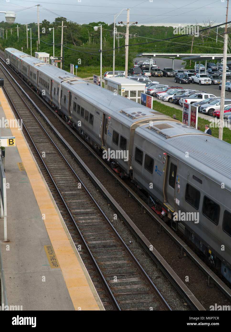 Long Island, NY - Circa 2017: Long shot overhead Long Island Railroad ...