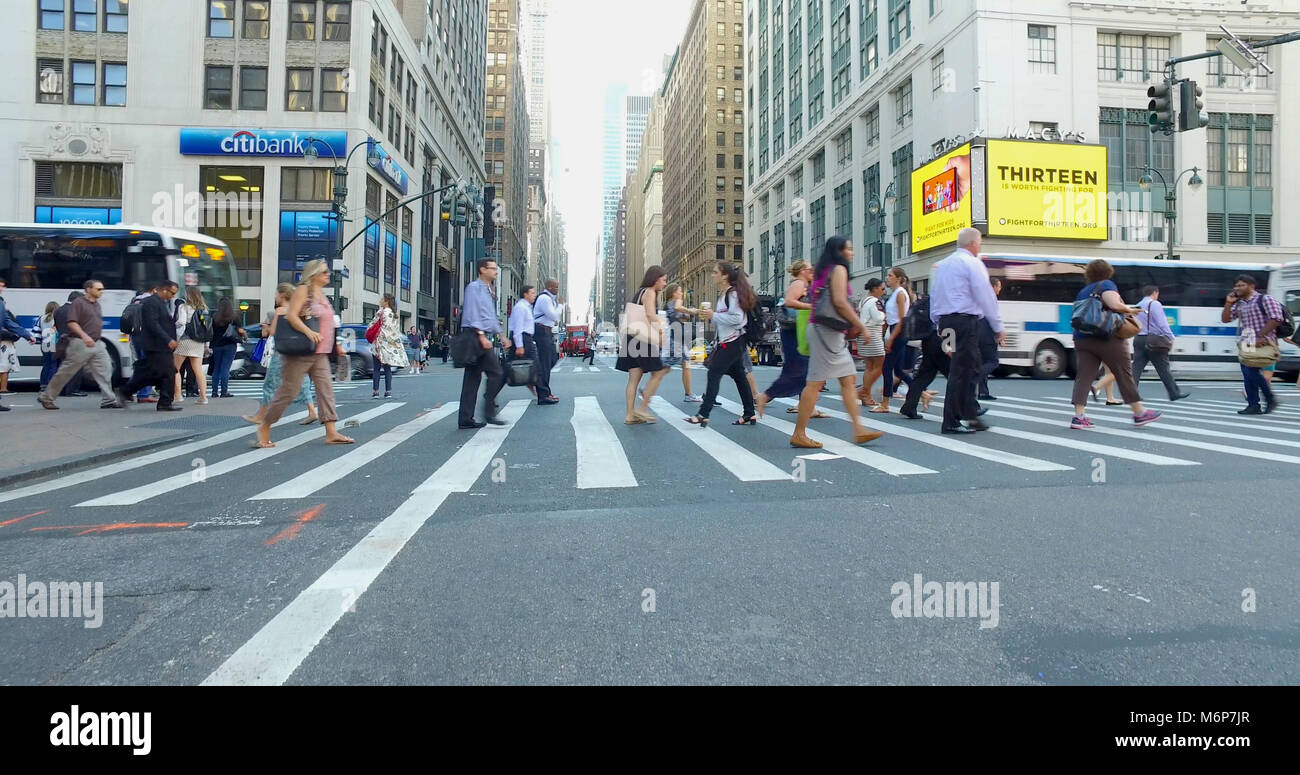 New York City, Circa 2017: Busy NYC Manhattan intersection crosswalk ...