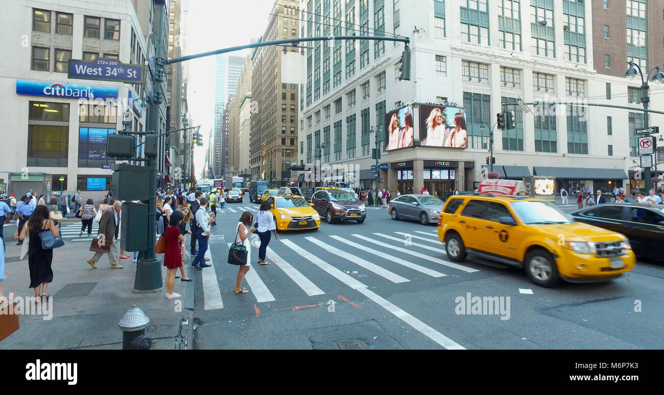 New York City, Circa 2017: Overhead wide view of busy Manhattan ...