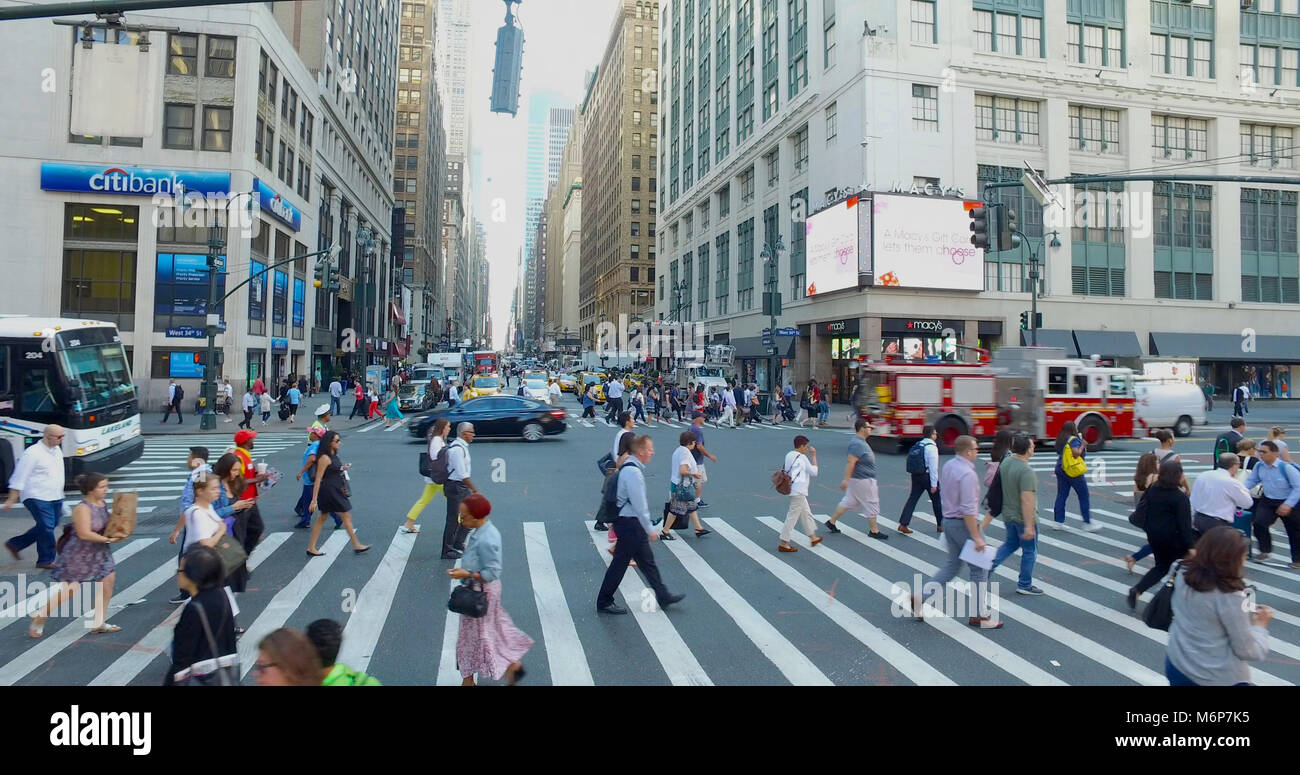 New York City, Circa 2017: Busy Manhattan intersection crosswalk during ...