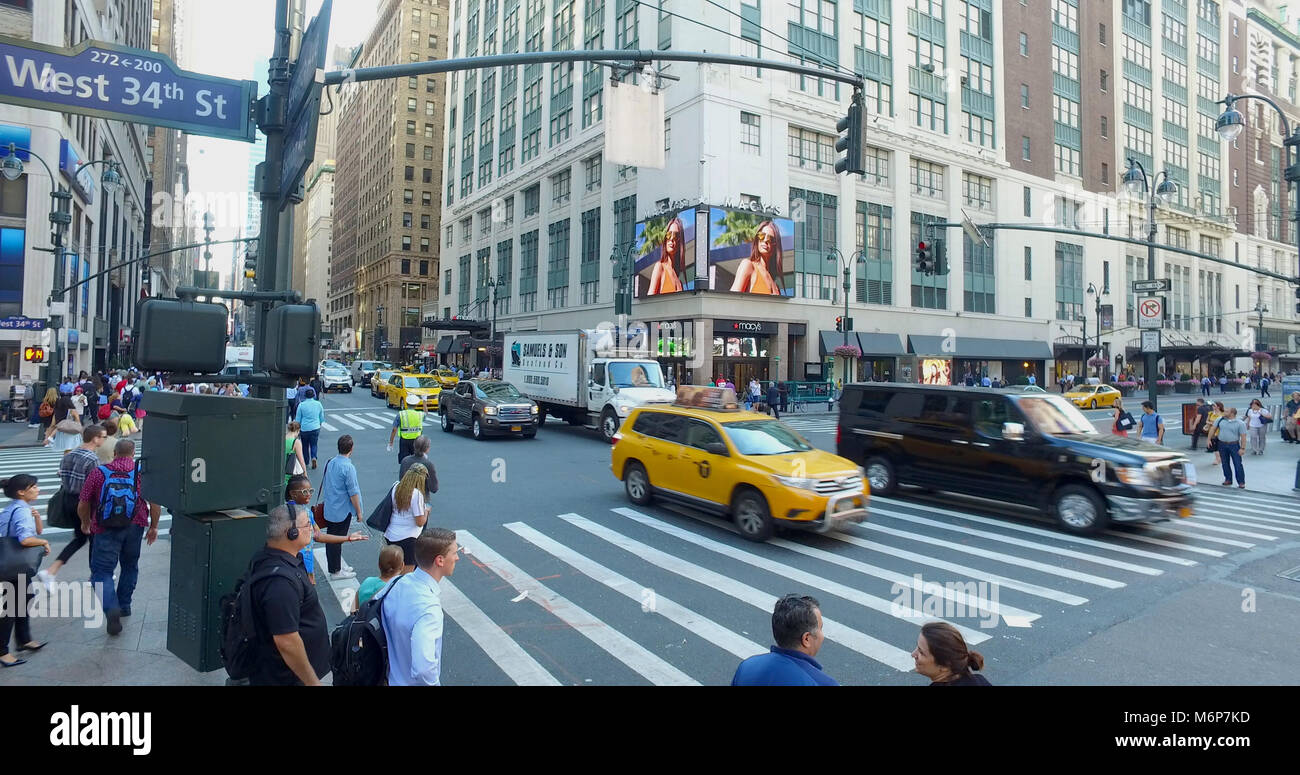 New York City, Circa 2017: Overhead wide view of busy Manhattan ...