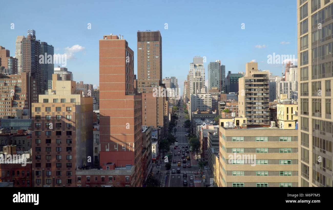 Generic aerial overhead view of urban city landscape down straight ...