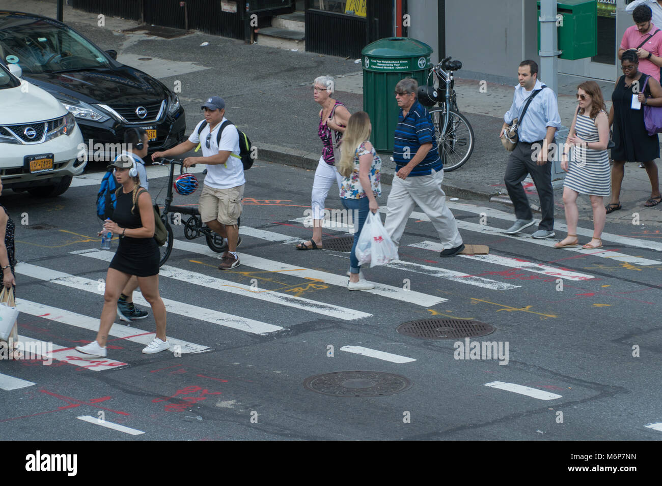 New York City, Circa 2017: Overhead view of busy Manhattan crosswalk ...