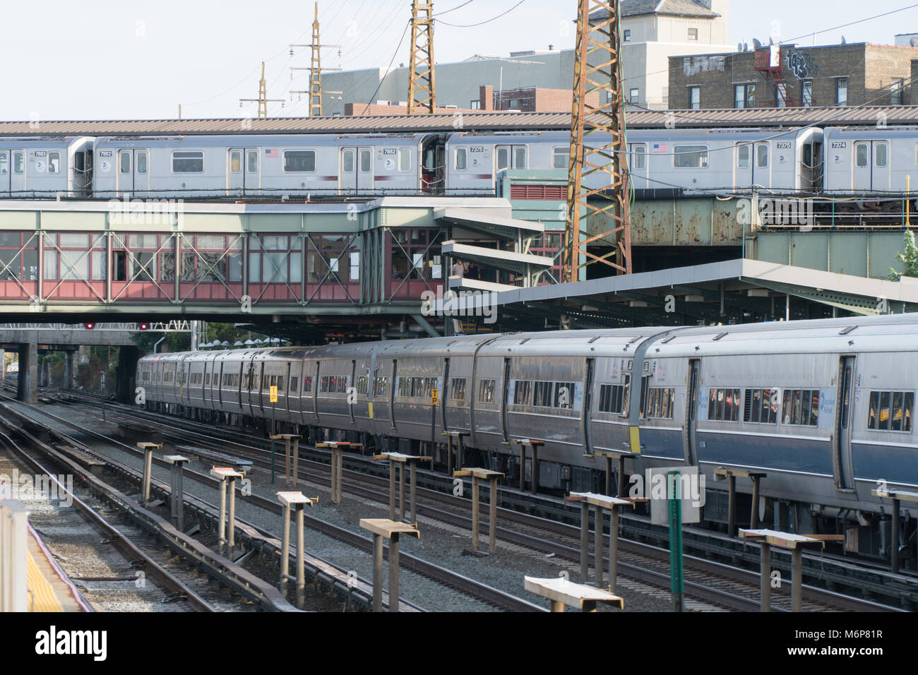 New York City, Circa 2017: Long Island Railroad train at Woodside ...
