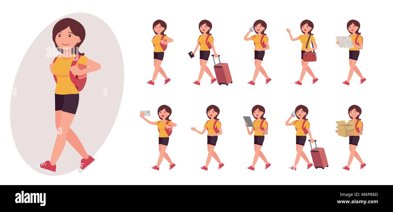 Cartoon character design female collection in ten different pose and ...