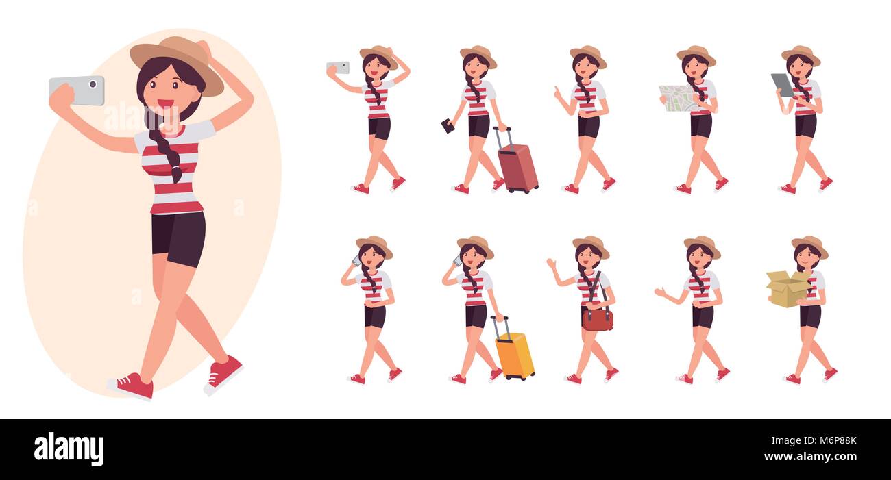 Cartoon character design female collection in ten different pose and ...