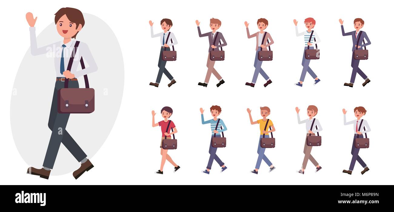 Cartoon character design male business man wave hand greeting say hello ...