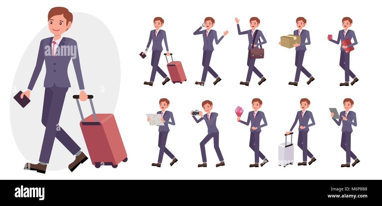 Cartoon character design male man collection in ten different pose and ...