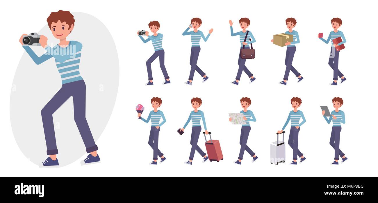 Cartoon character design male man collection in ten different pose and ...