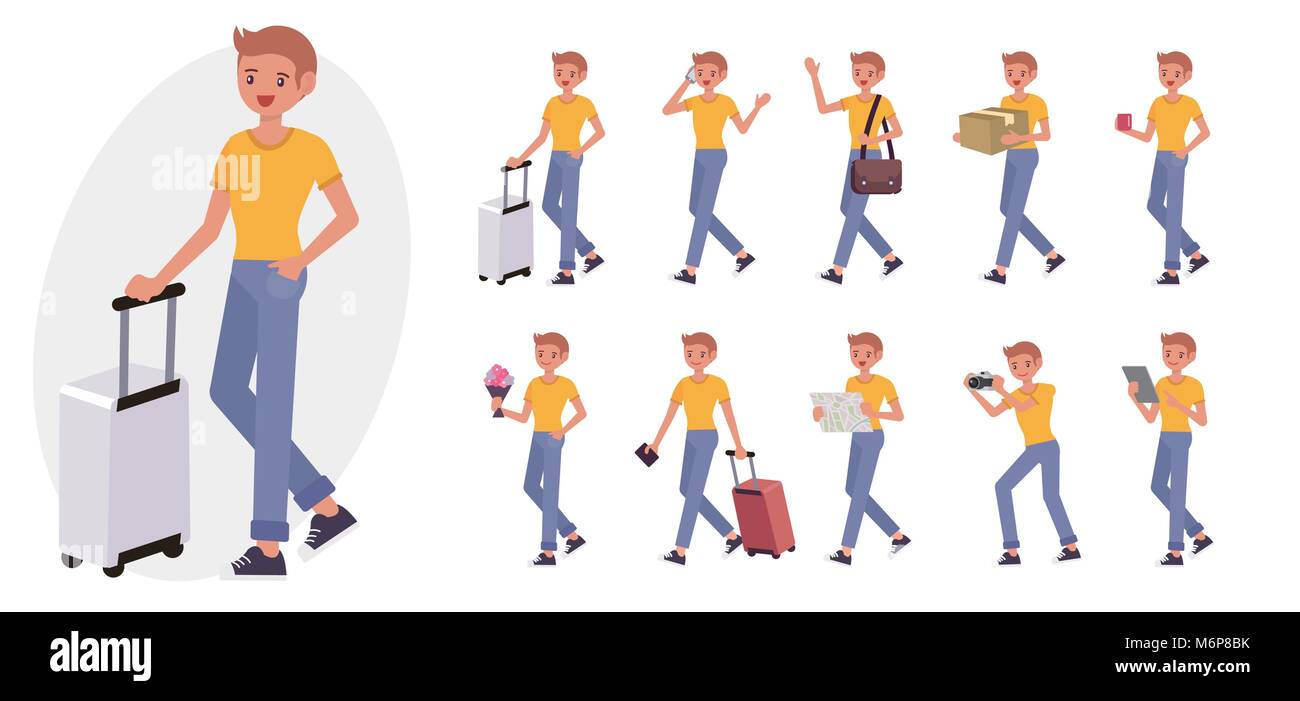 Cartoon character design male man collection in ten different pose and ...