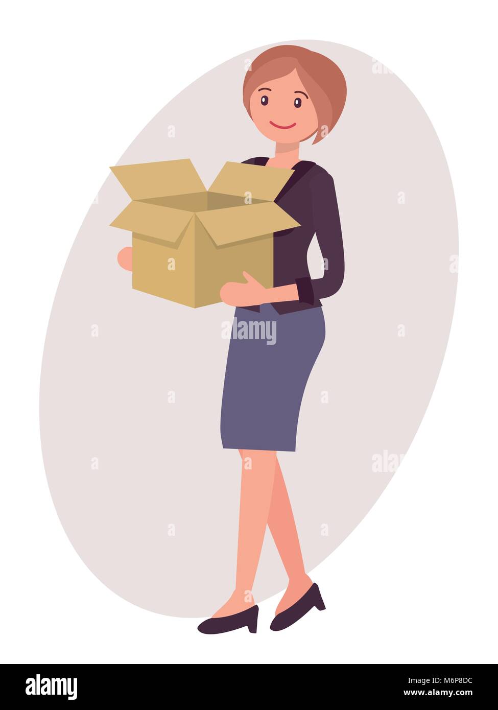 Cartoon character design female office lady carrying empty paper box ...